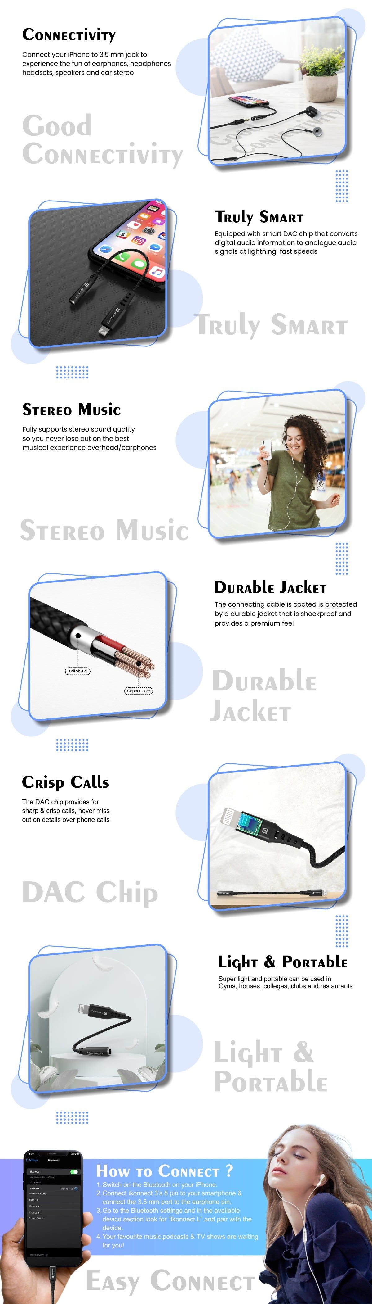 Foxy.in : Buy Portronics iKonnect3 8Pin to 3.5mm Aux Connector for Stereo Music (Black) online ...