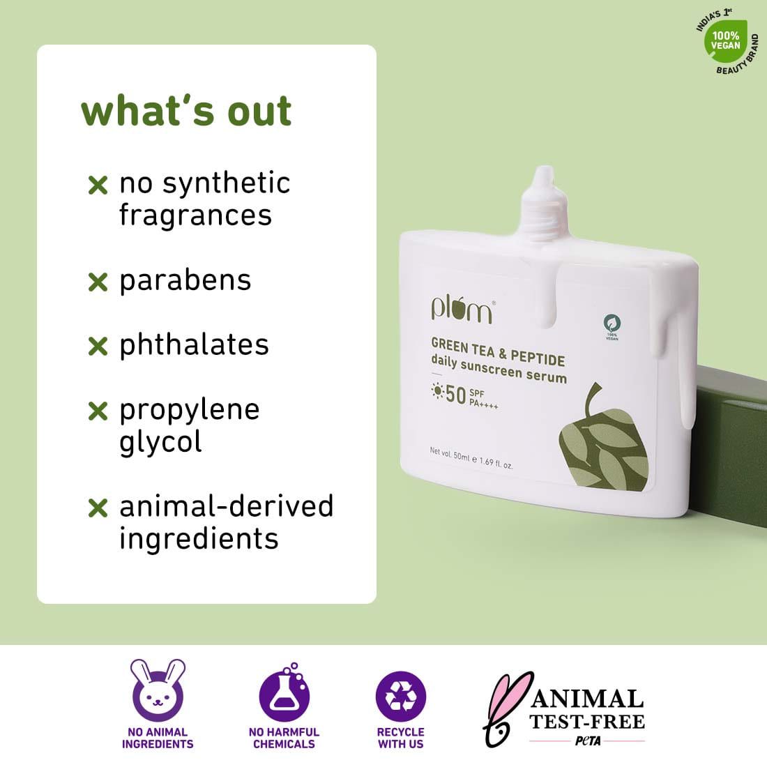 Foxy.in : Buy Plum Green Tea & Peptide Daily Sunscreen Serum SPF 50 ...