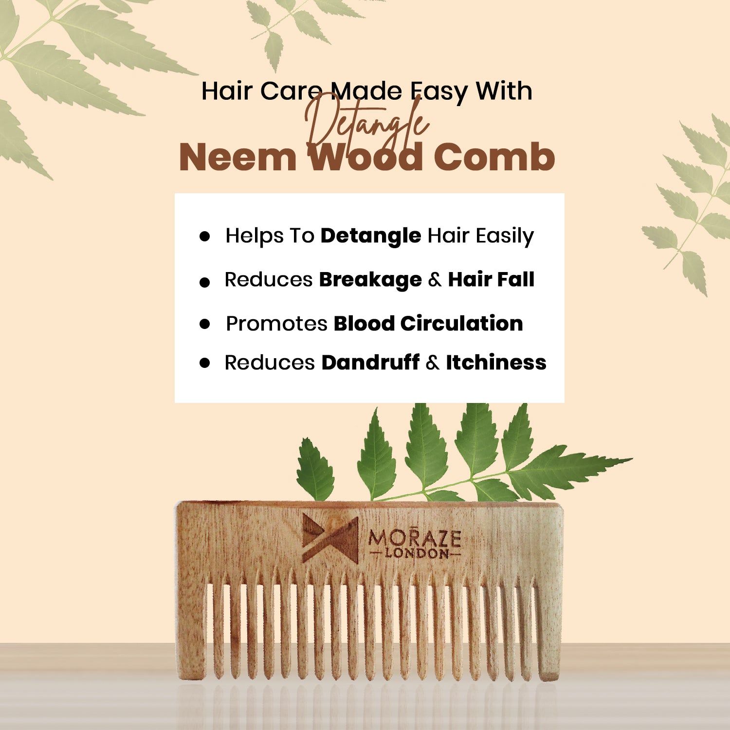Foxy.in : Buy Moraze Pure Neem Wood Comb- Brown online in India on Foxy ...